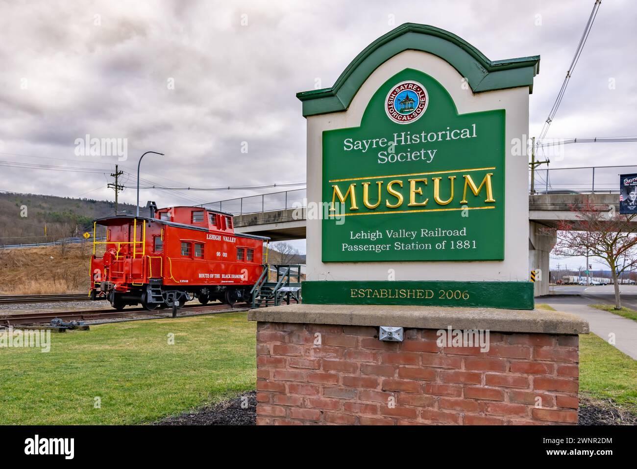 Sayre, PA, USA - 03-03-2024 - Restored red vintage caboose at the Sayre ...