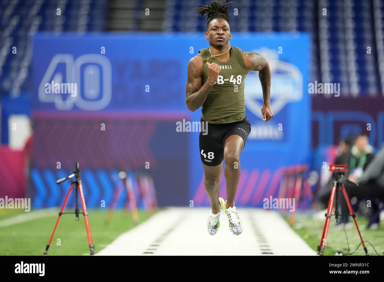Southern California defensive back Calen Bullock runs the 40-yard dash ...