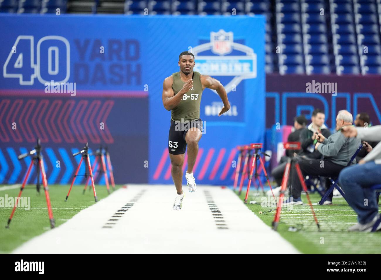 Miami defensive back Kamren Kinchens runs the 40-yard dash at the NFL ...