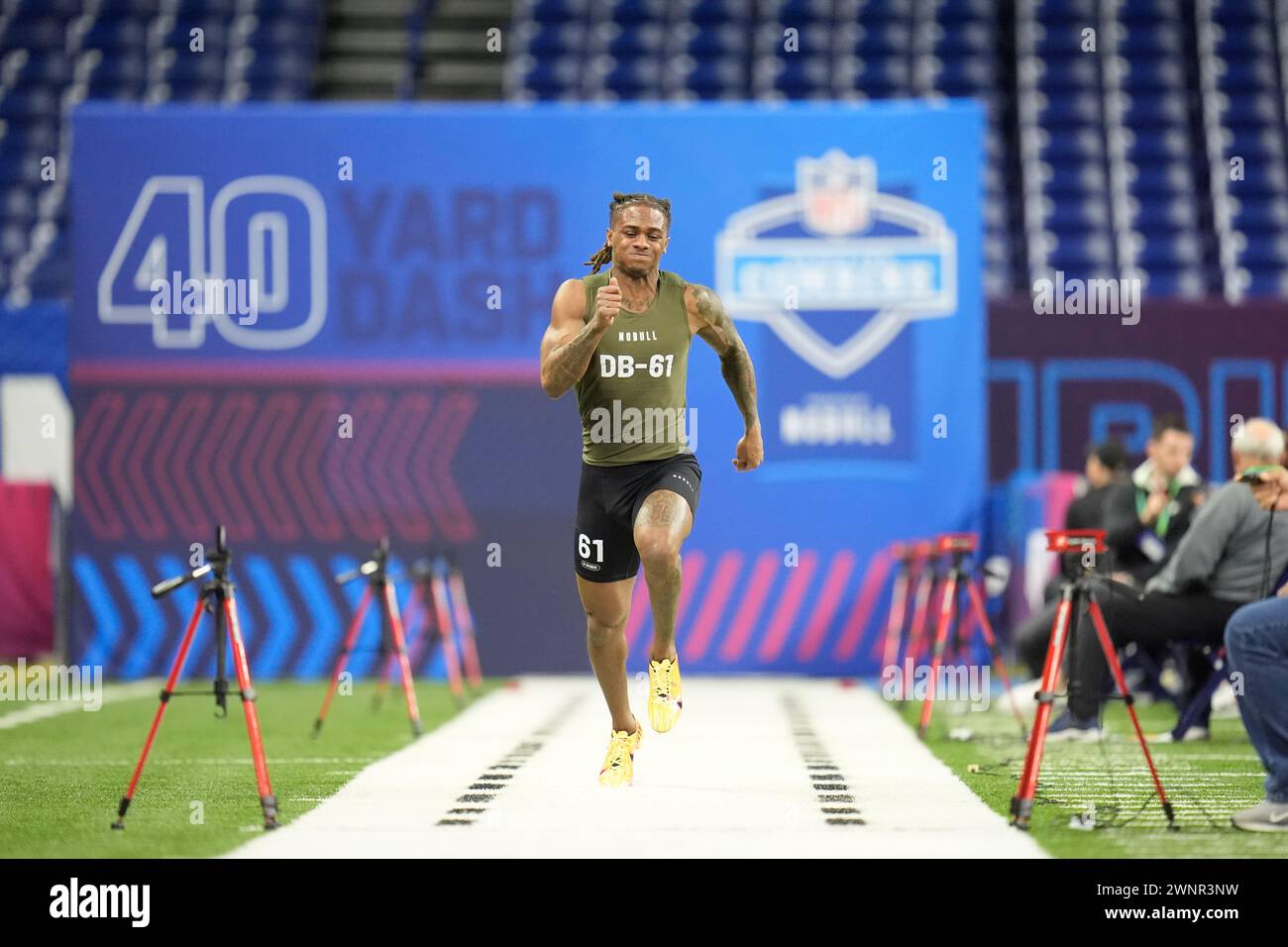 LSU defensive back Andre Sam runs the 40-yard dash at the NFL football ...
