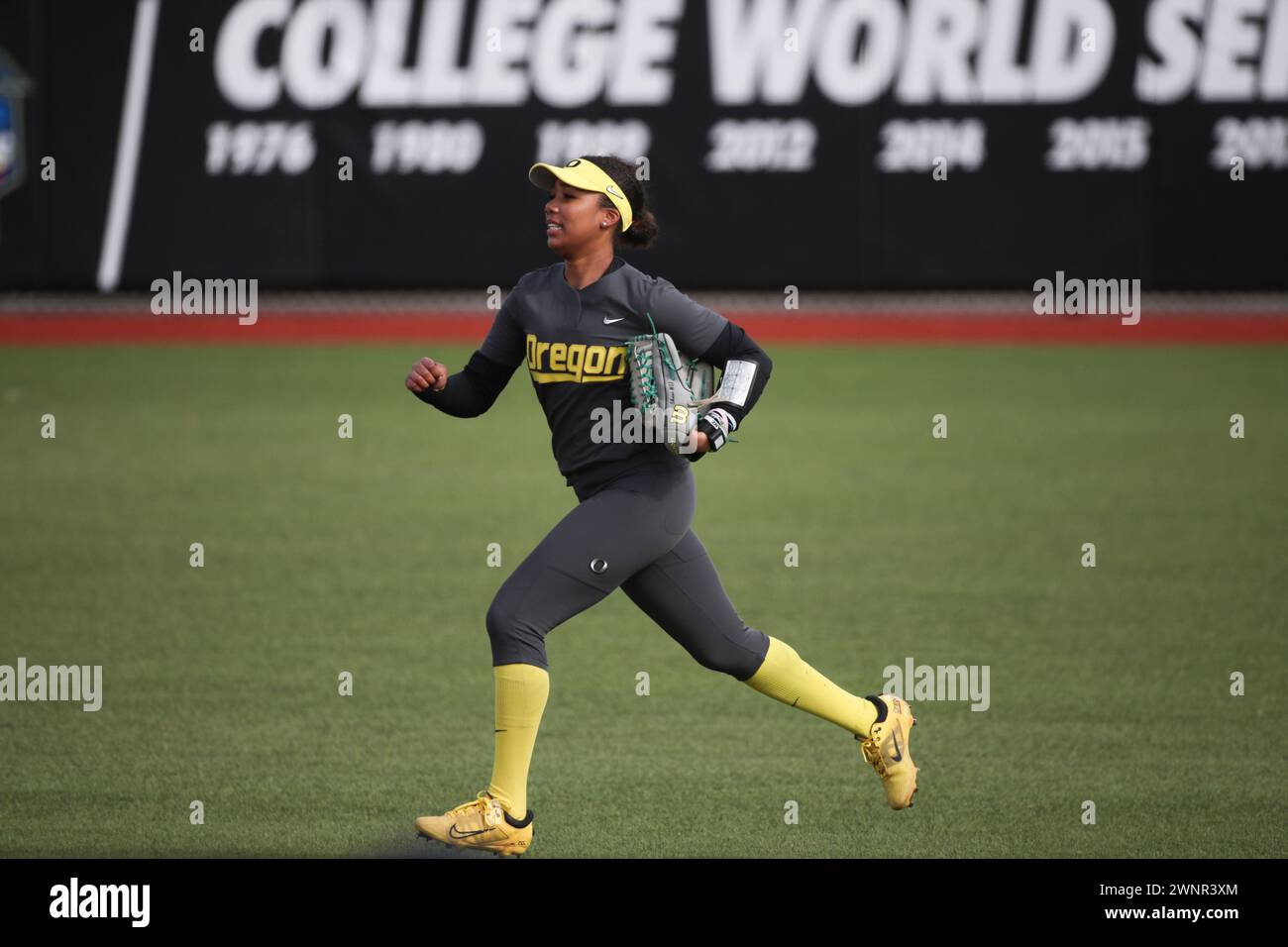 Oregon outfielder Ayanna Shaw (11) plays during an NCAA softball game against Mount St. Mary's ...