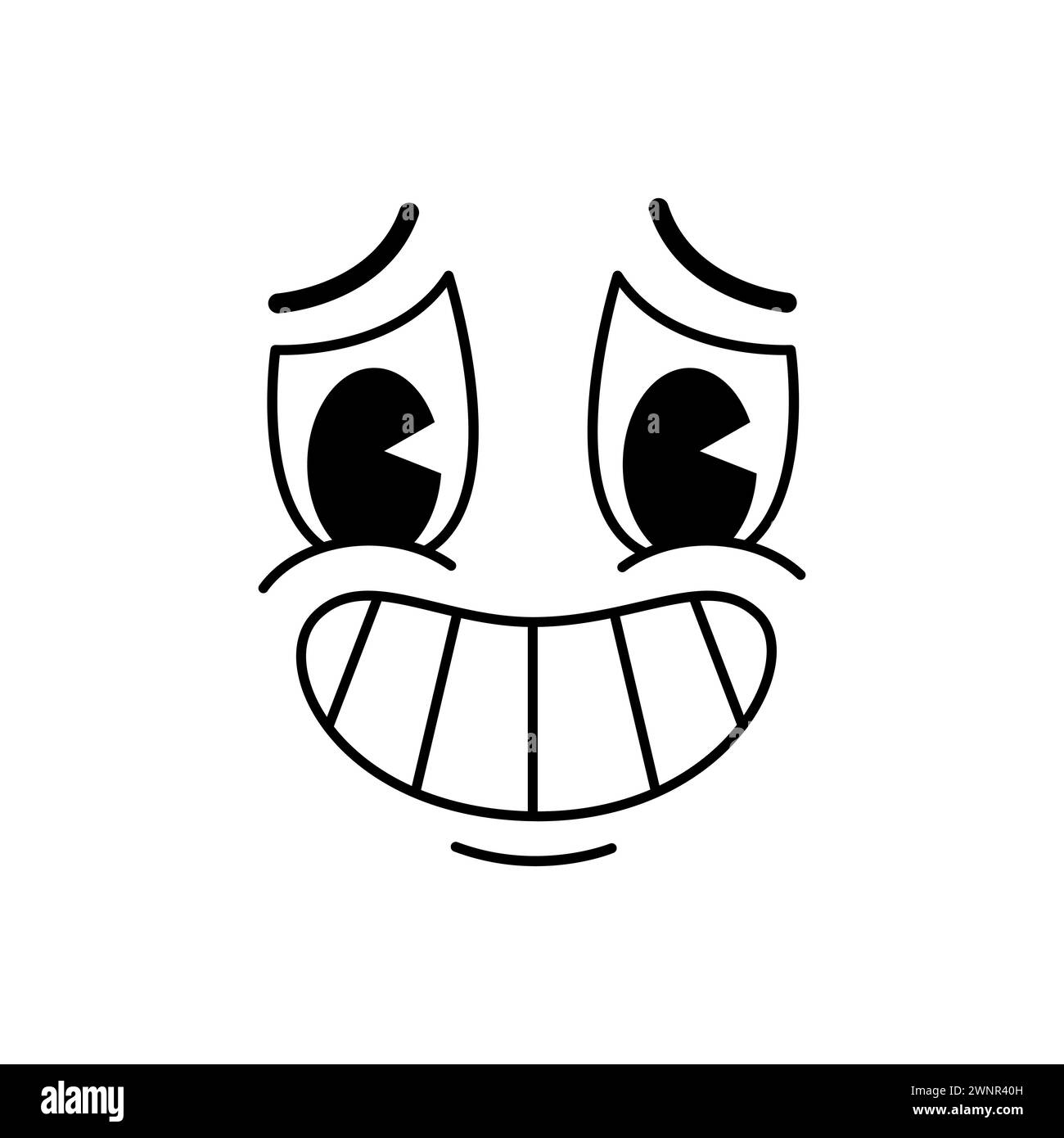 Cartoon funny comic groovy face with guilty smile, emotion and retro ...
