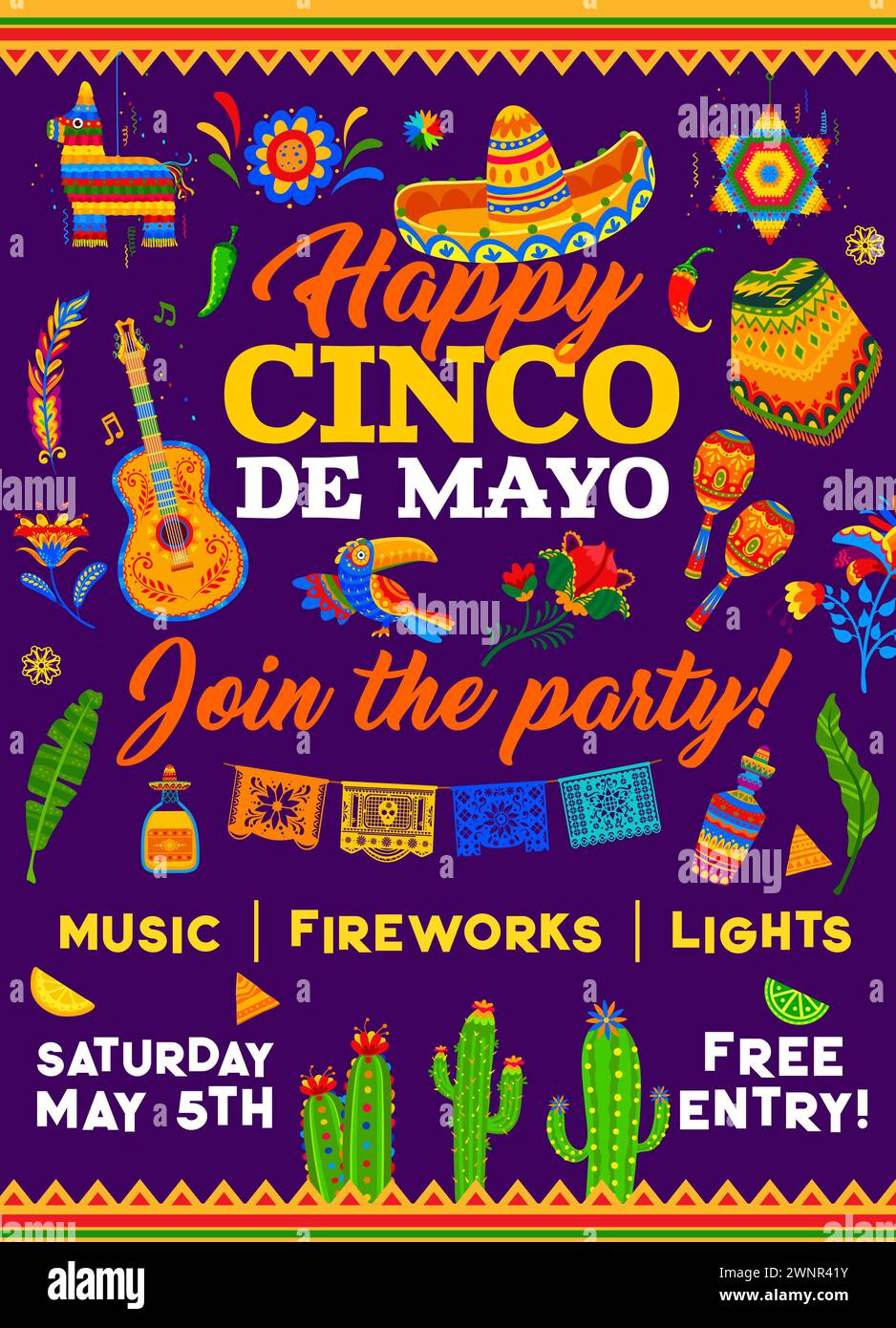 Cinco de mayo holiday party flyer. Vector invitation poster with ...