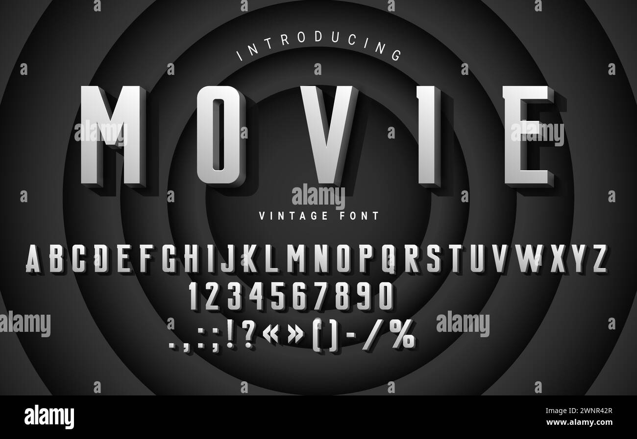 Old movie film font, cinema type, poster typeface, vintage english ...