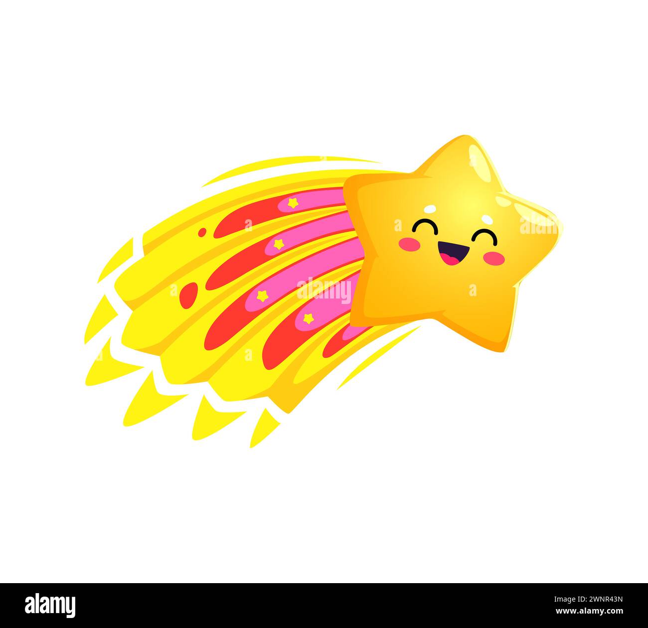 Cartoon cute cheerful kawaii falling star, happy character. Isolated ...
