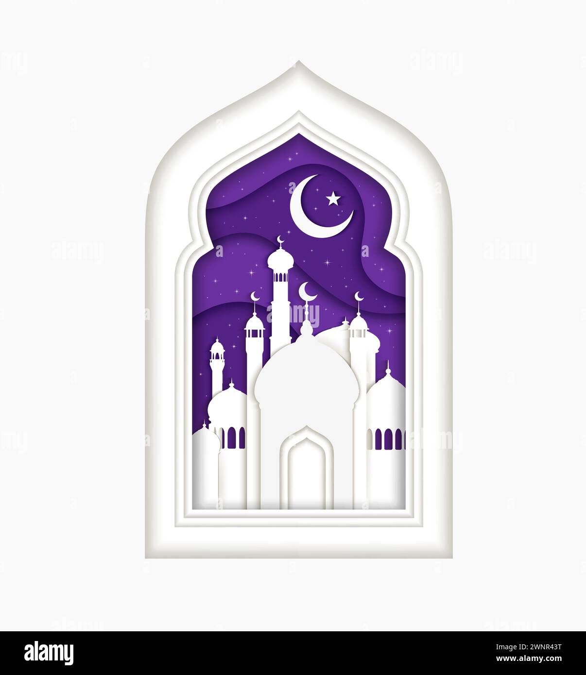 Ramadan Kareem, Eid Mubarak paper cut greetings card with muslim mosque ...