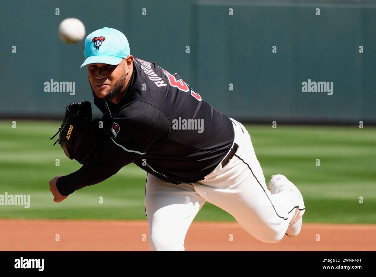 Arizona Diamondbacks starting pitcher Eduardo Rodriguez warms up prior ...