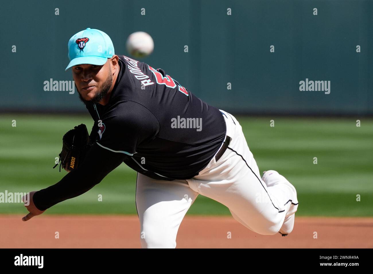 Arizona Diamondbacks starting pitcher Eduardo Rodriguez warms up prior ...