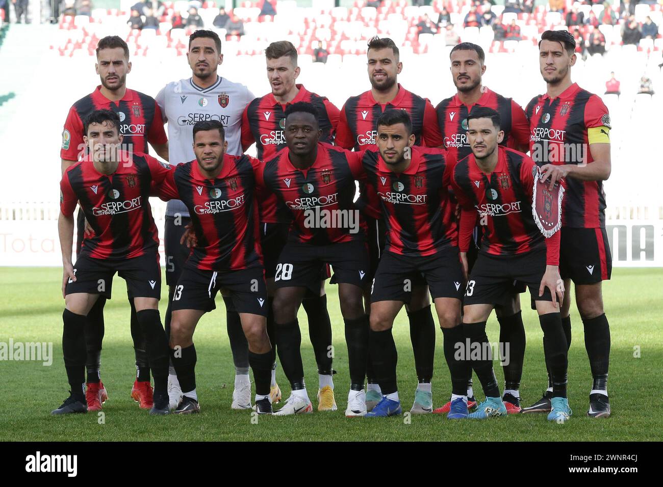 Algiers. 4th Mar, 2024. Starting players of USM Alger line up prior to ...