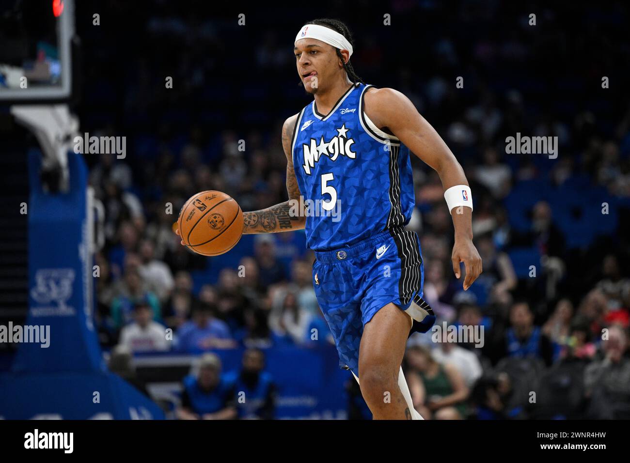 Orlando Magic Forward Paolo Banchero 5 Sets Up A Play During The