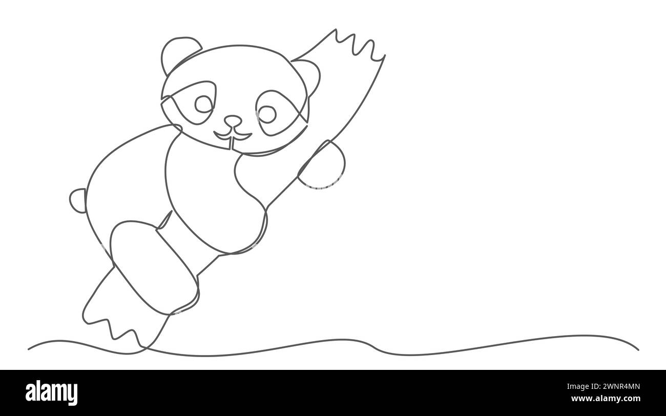 Panda One line drawing isolated on white background Stock Vector Image ...