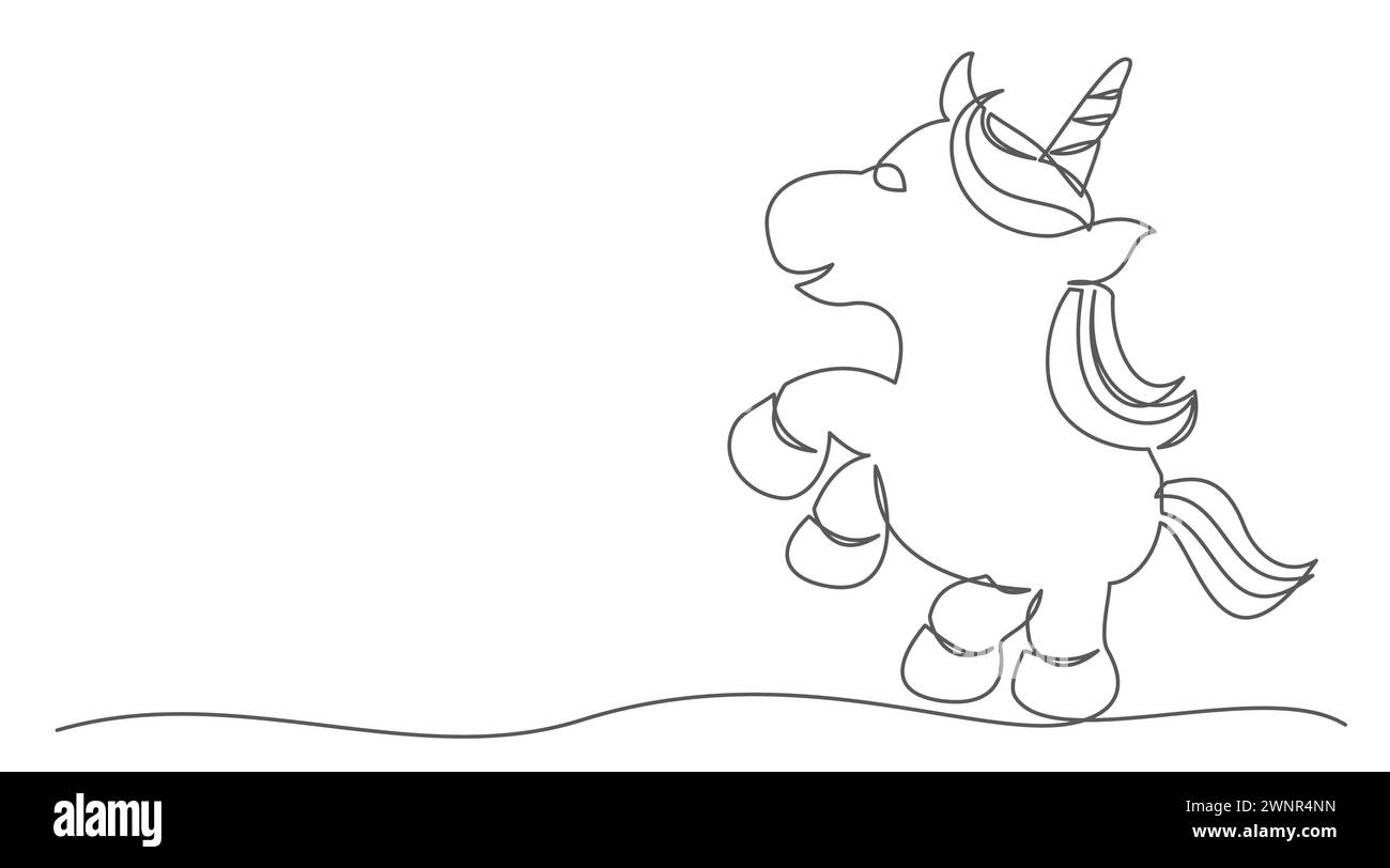 Unicorn One line drawing isolated on white background Stock Vector ...