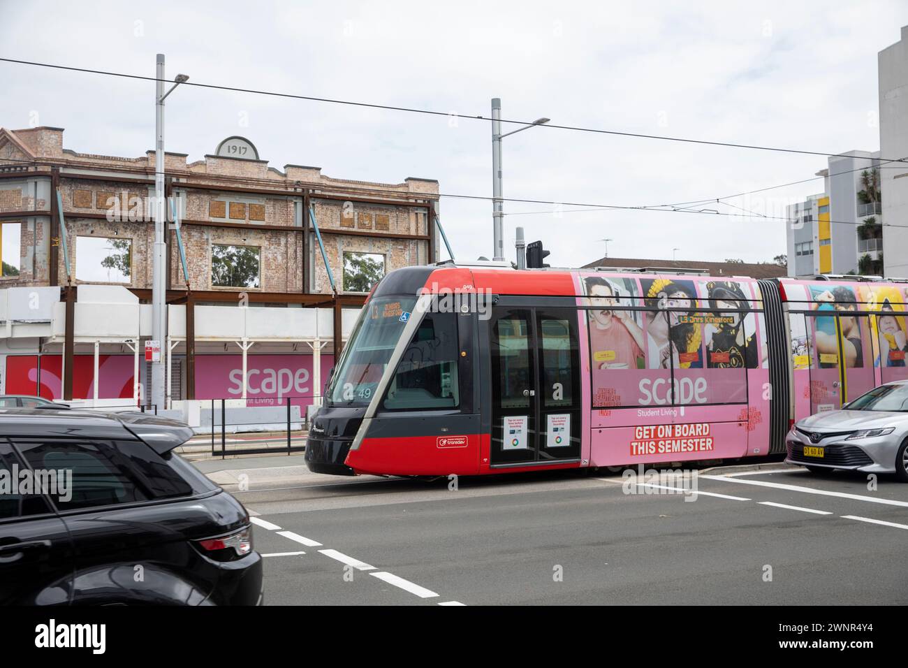 Sydney ,Australia, Sydney CBD light rail train travelling along ANZAC ...