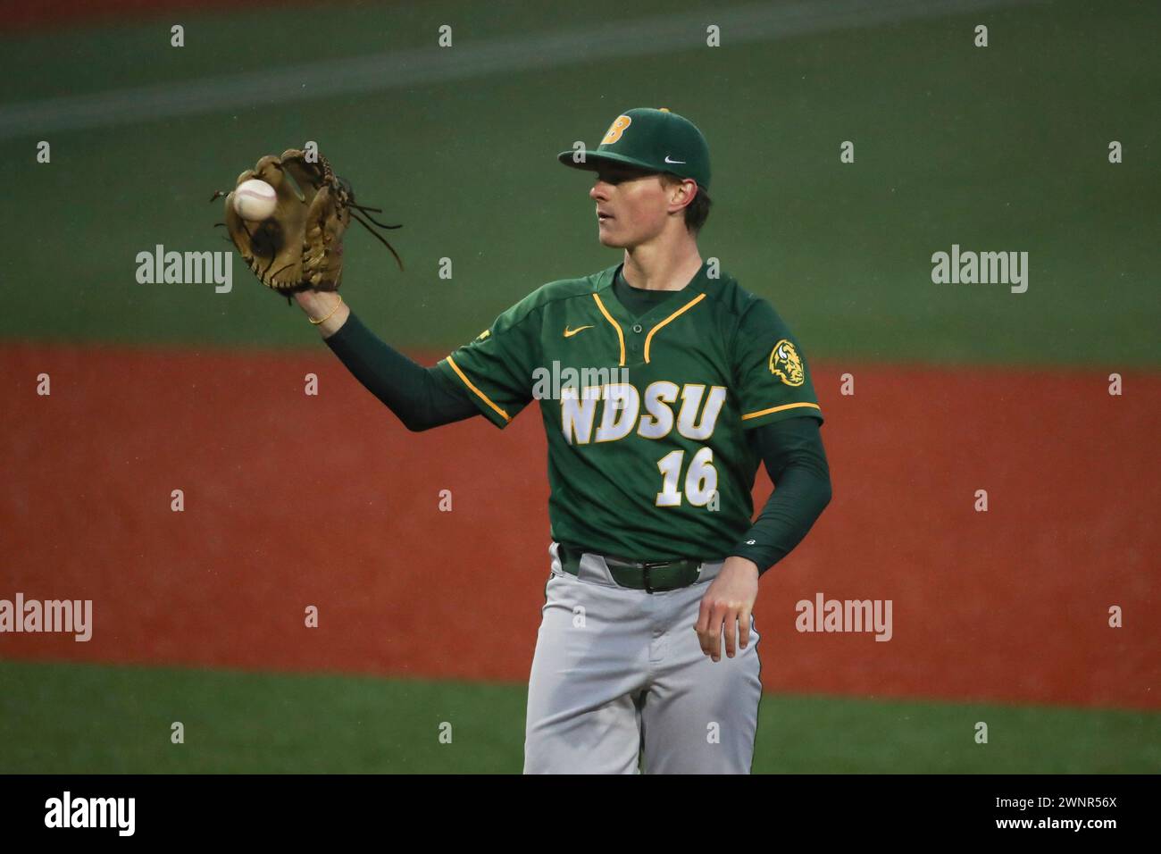 North Dakota State pitcher Nolan Johnson (16) catches the ball during ...