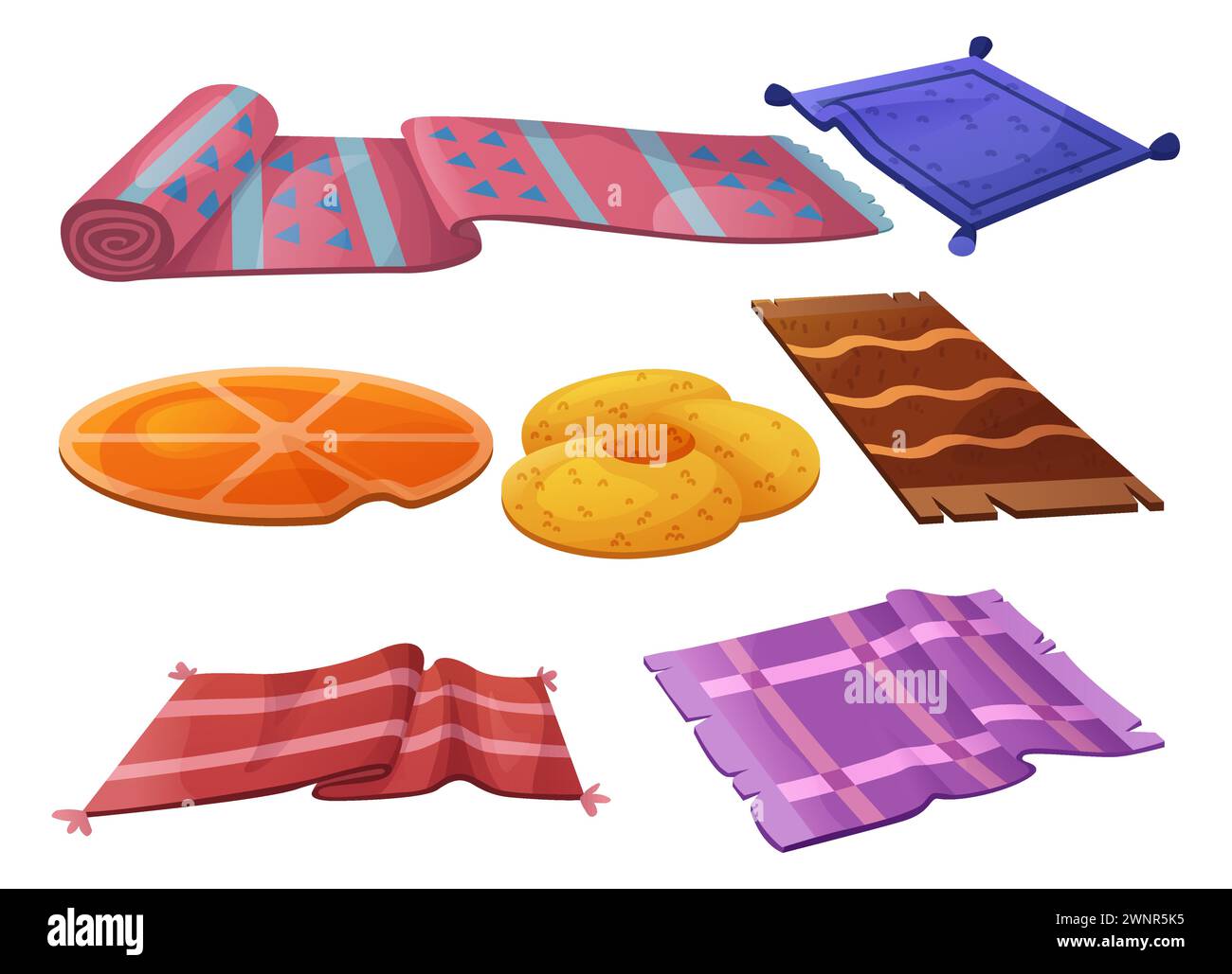 Color carpets set isolated on white background. Vector cartoon ...