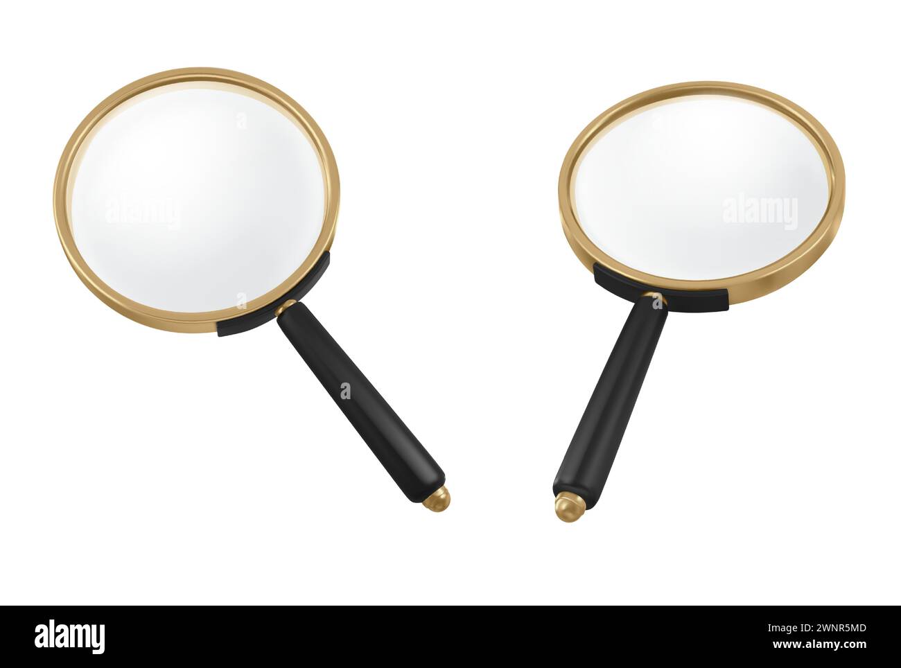 Magnify glass in different view angles. Realistic vector set of metal ...