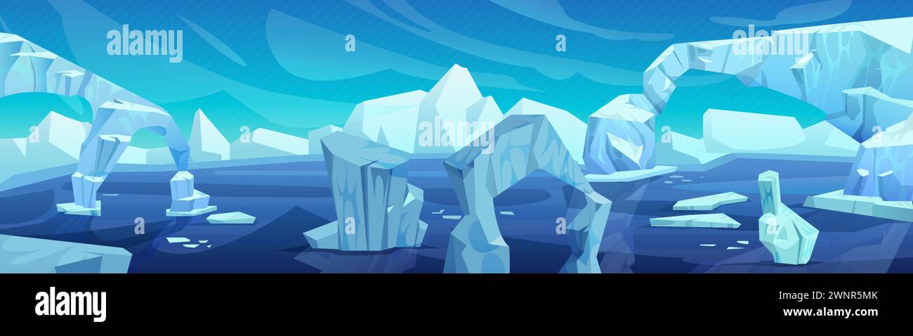 Arctic landscape with iceberg in ocean or sea. Cartoon vector ...