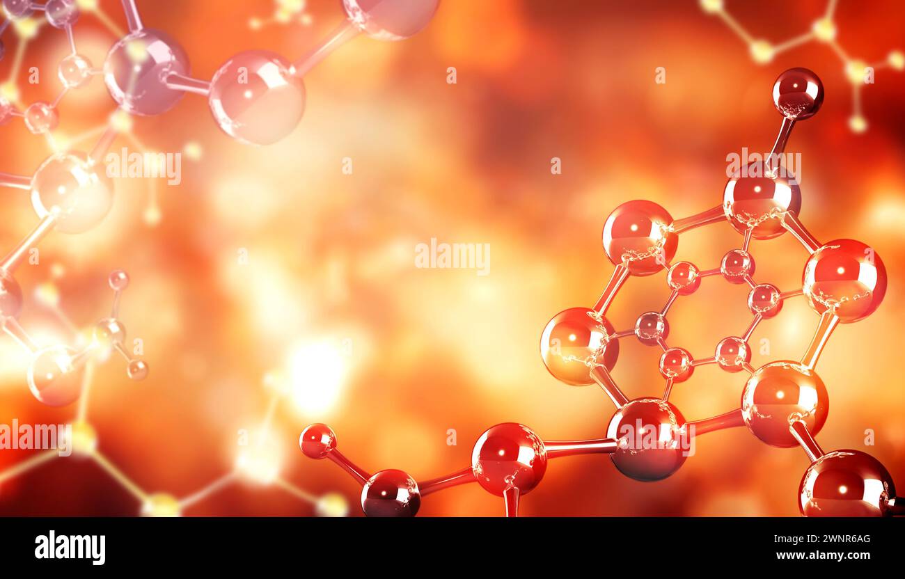 Horizontal banner with model of abstract molecular structure ...