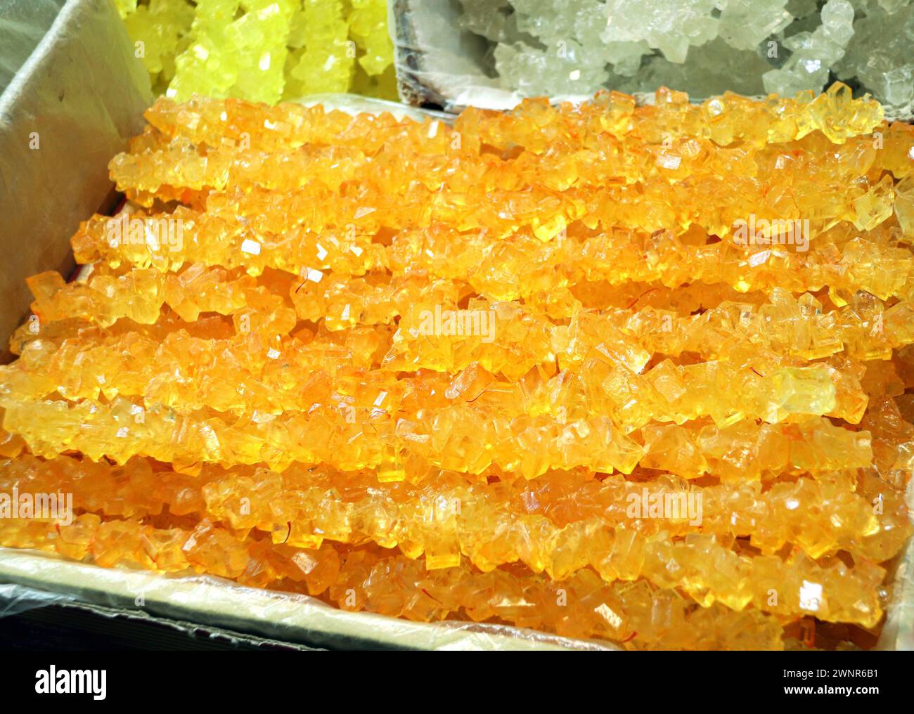 Persian Saffron Rock Candy Nabat on street market. Crystallized sugar ...