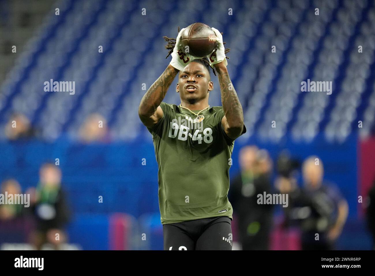 Southern California defensive back Calen Bullock runs a drill at the ...