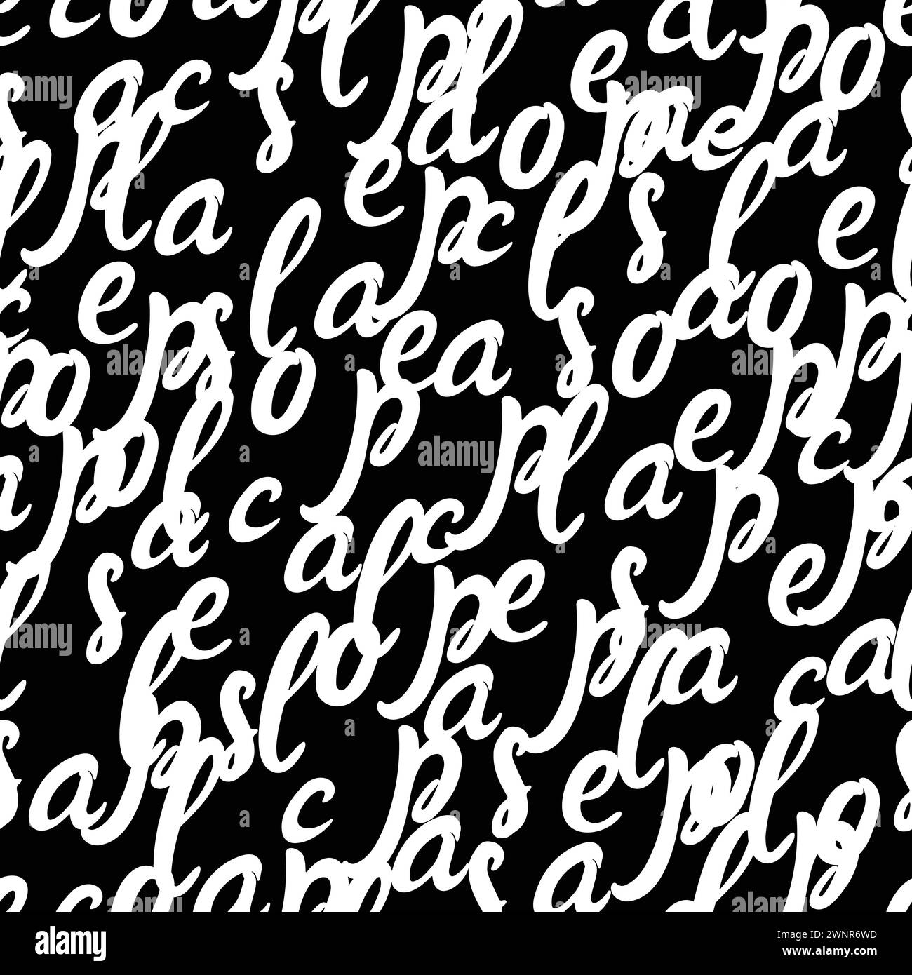 Hand drawn letters seamless pattern. Black and white illustration Stock ...