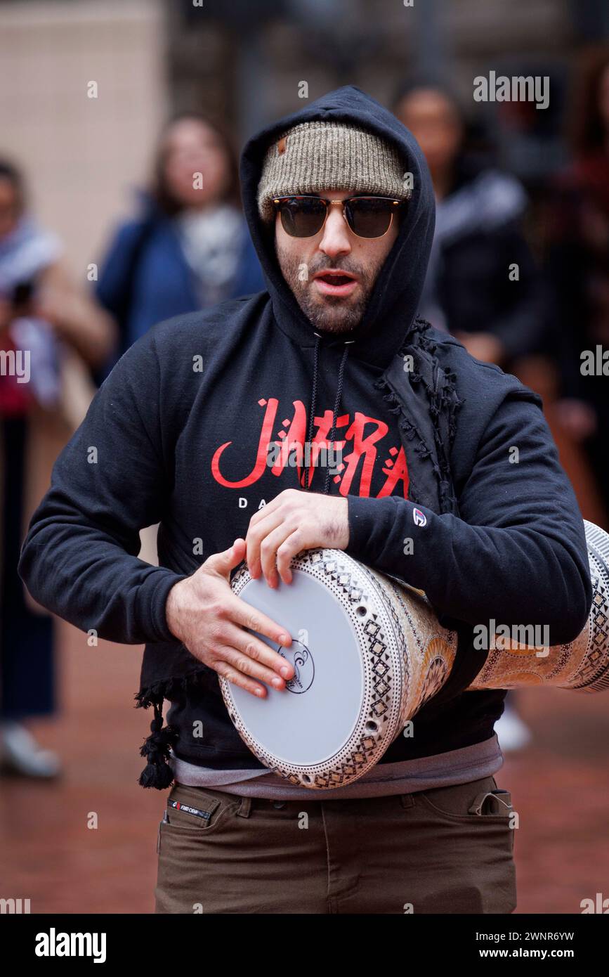 Portland, USA. 03rd Mar, 2024. About 100 people danced the Dabke with ...