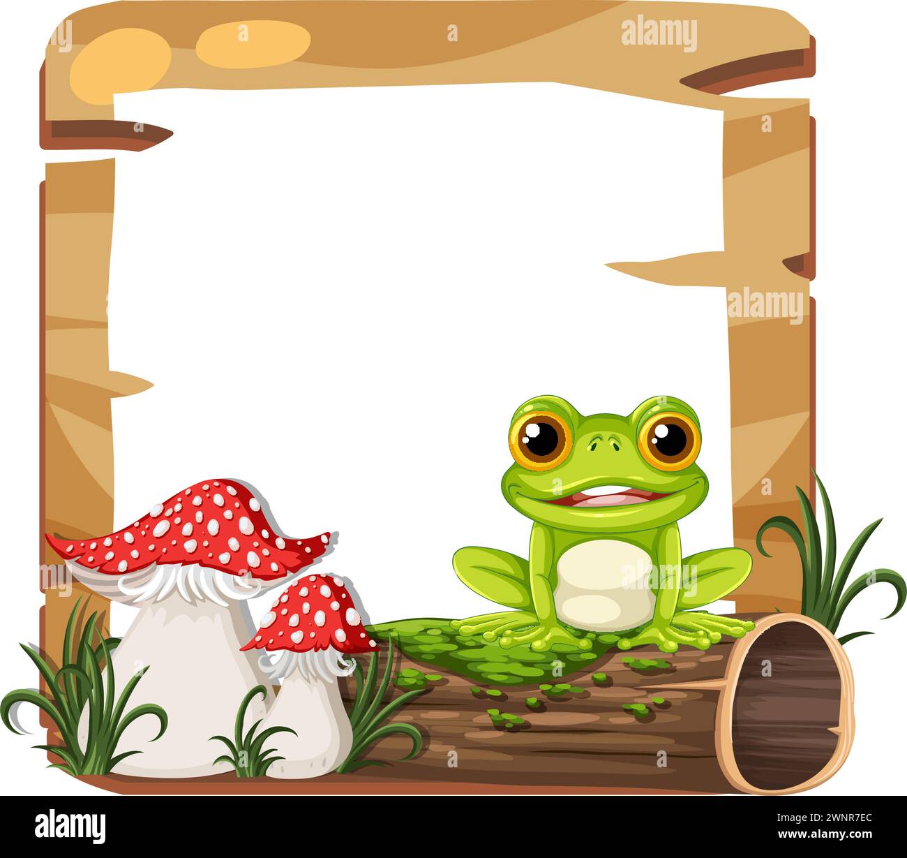 Vector illustration of a happy frog with mushrooms Stock Vector Image ...