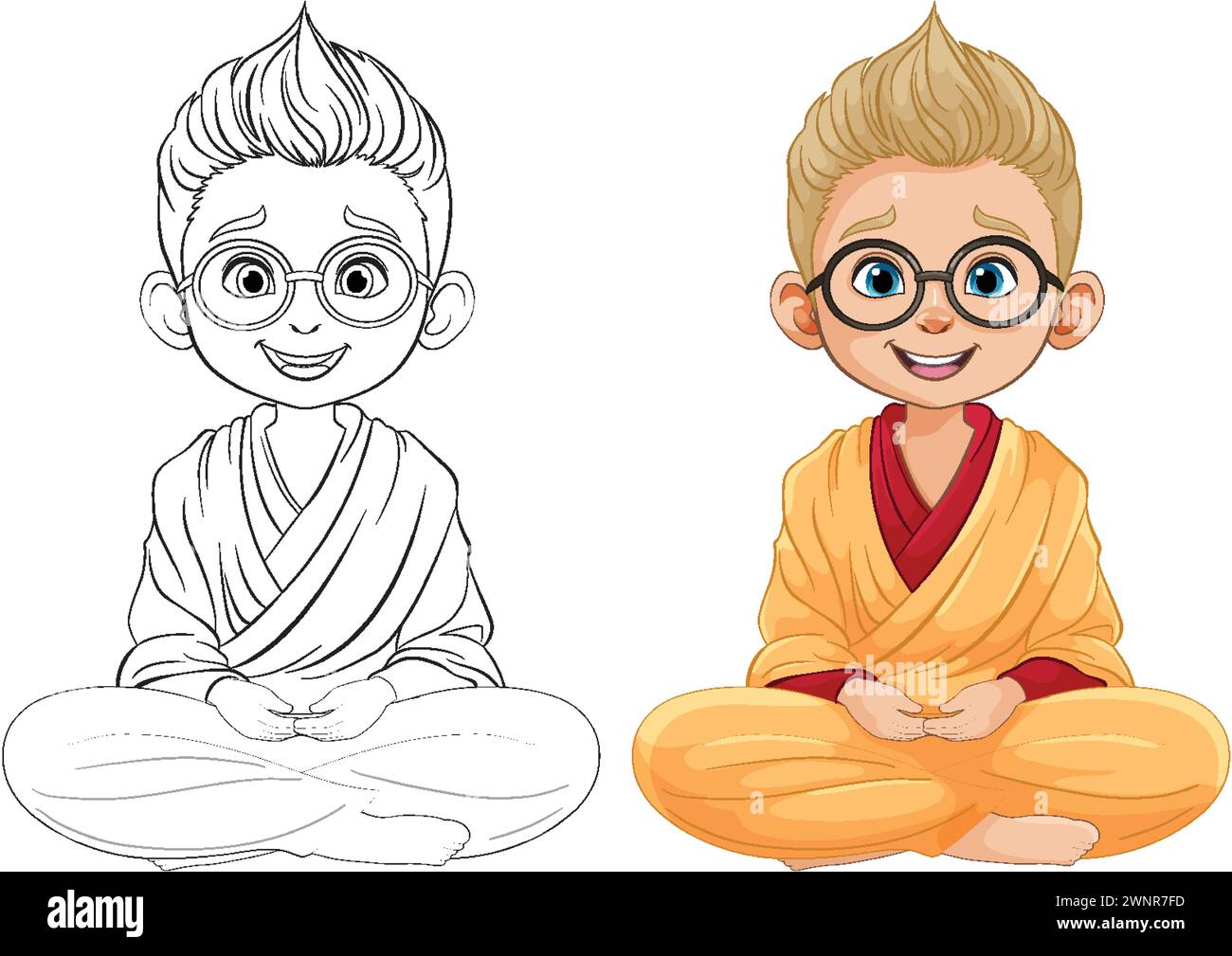 Illustration of a boy meditating, colored and outlined Stock Vector ...