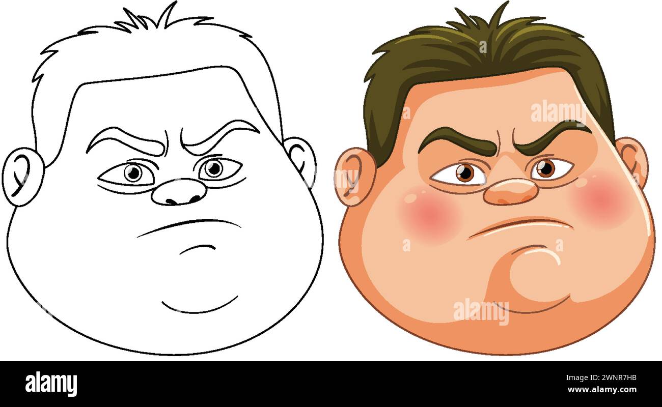 Two stages of a cartoon face, from line art to colored Stock Vector ...
