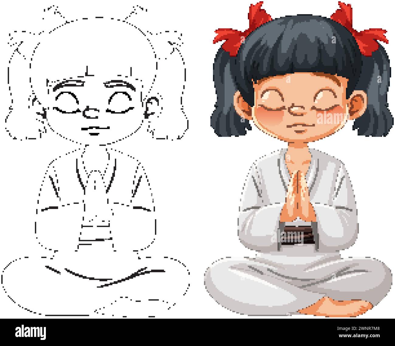 Colorful and sketch versions of a meditating child Stock Vector Image ...