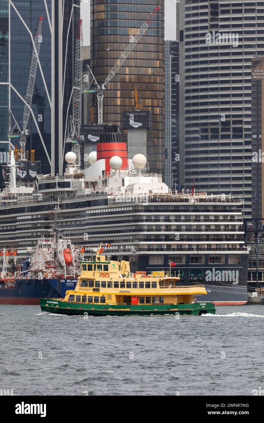 Queen Victoria cruise ship in Sydney harbour with ferry MV Alexander ...