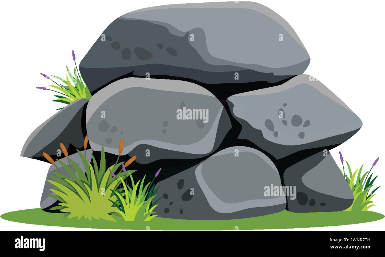 Cartoon rocks with grass on a white background Stock Vector Image & Art ...