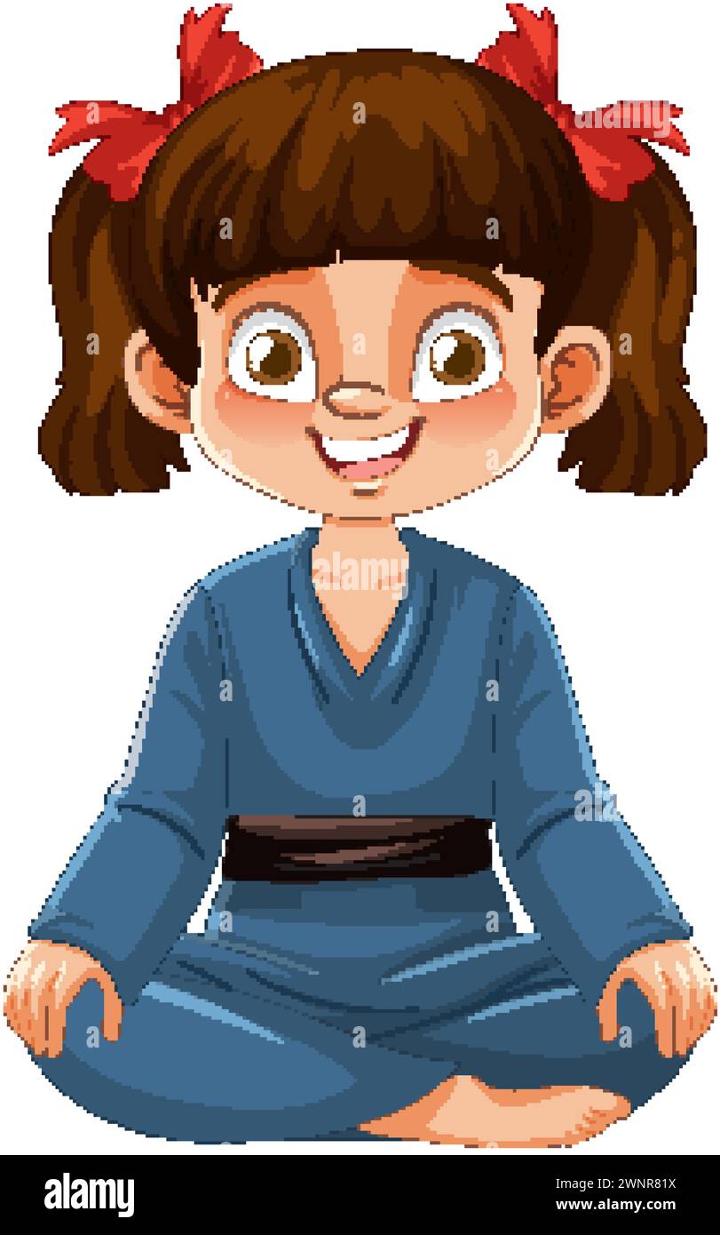 Smiling young girl illustrated in karate gi sitting Stock Vector Image ...