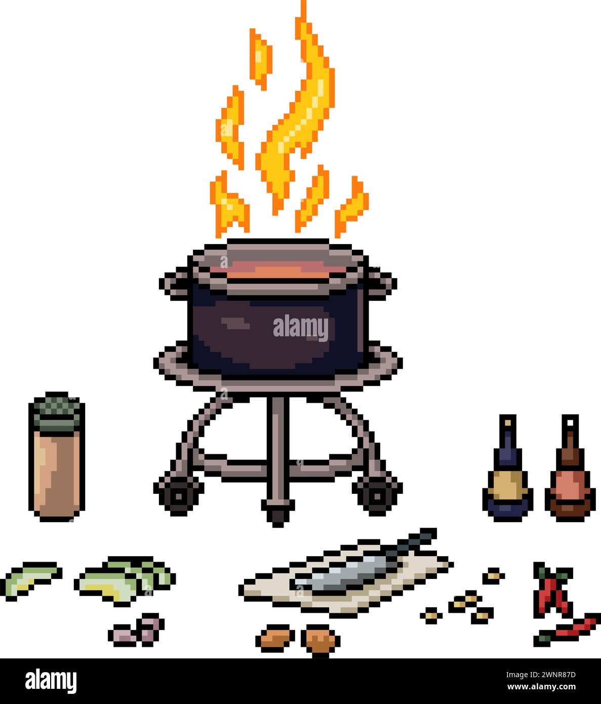 pixel art of spices soup pot isolated background Stock Vector Image ...