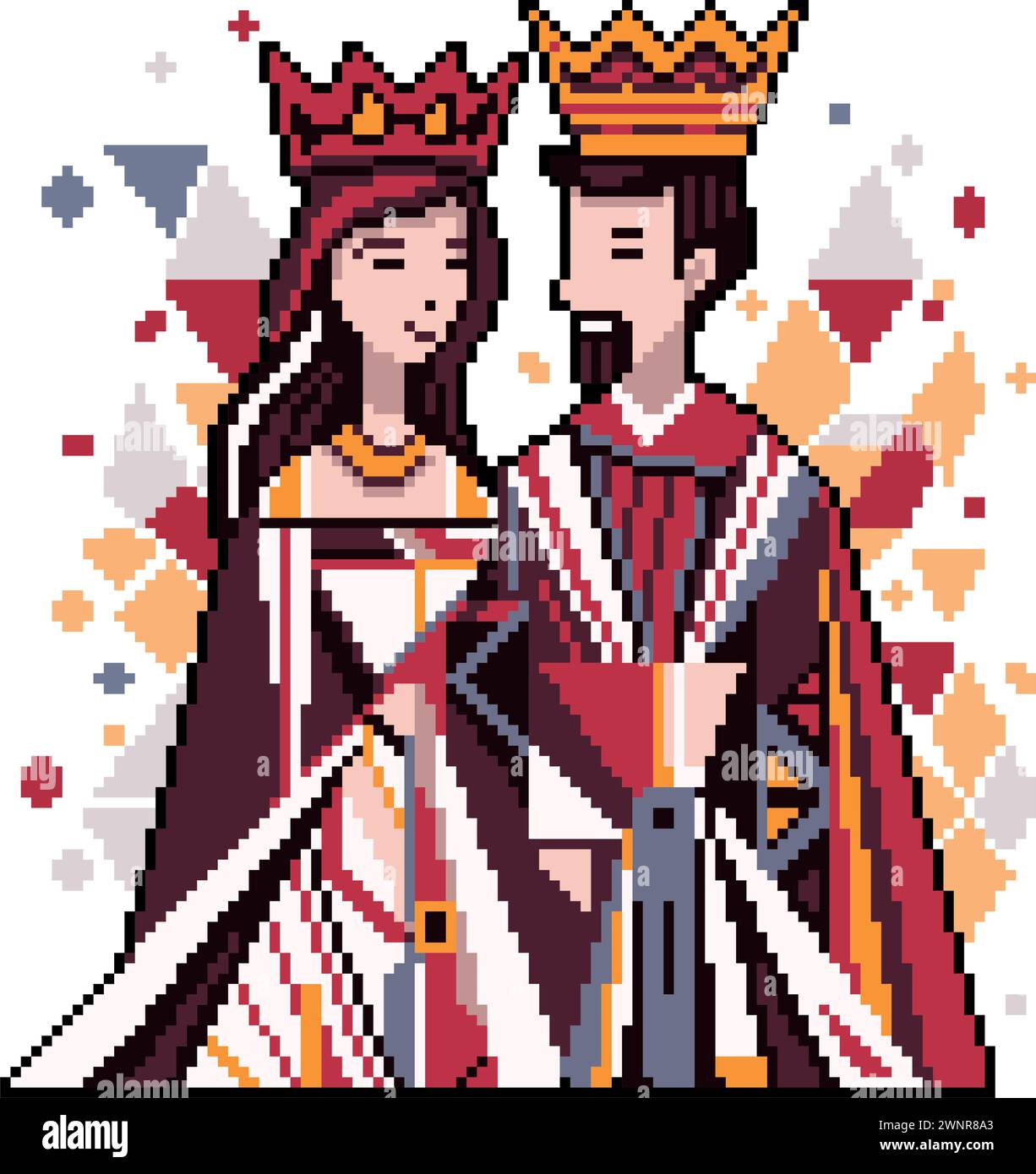 pixel art of king queen royal isolated background Stock Vector Image ...