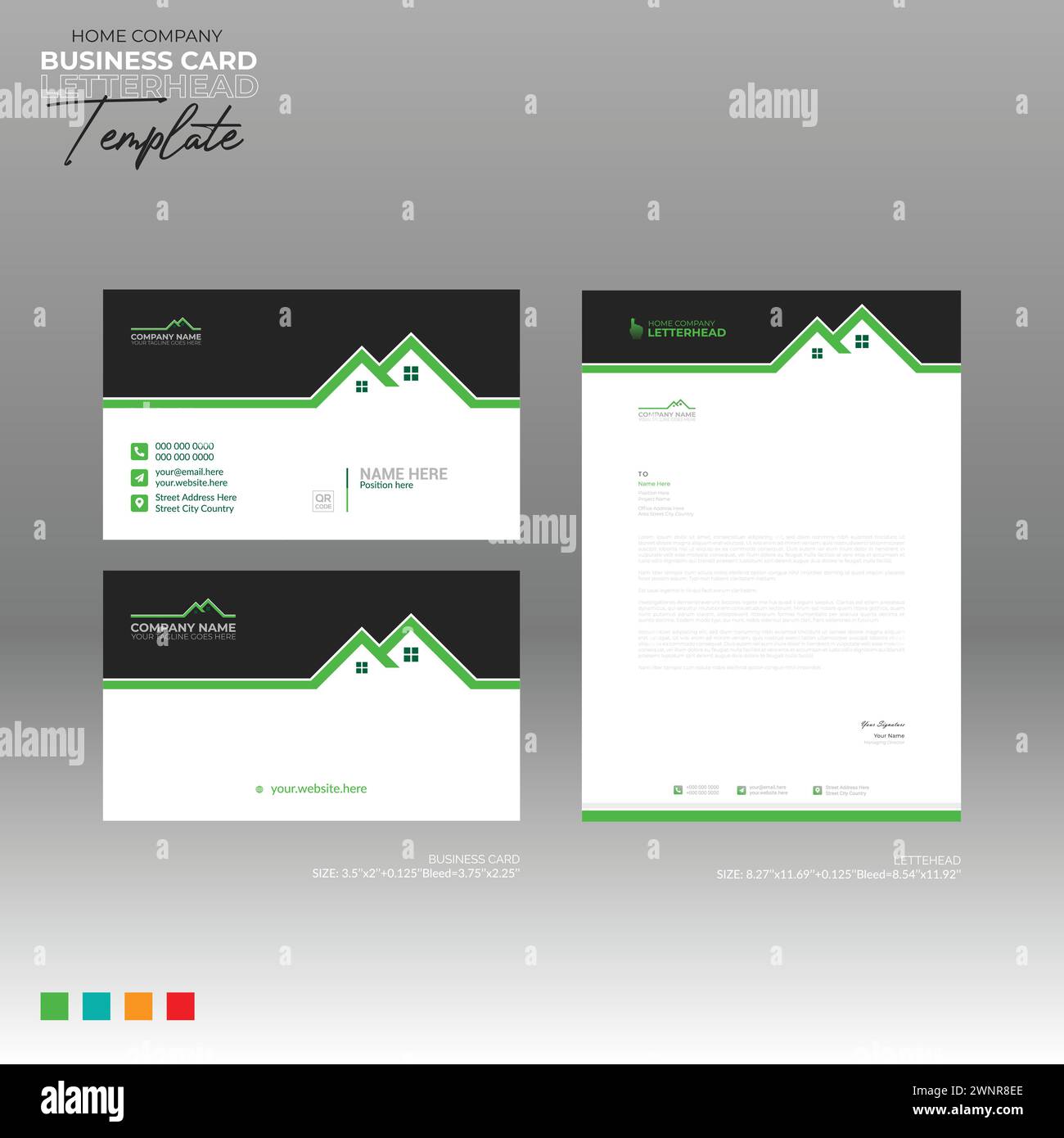 4 colored letterhead and business card for home and building company use Stock Vector Image ...