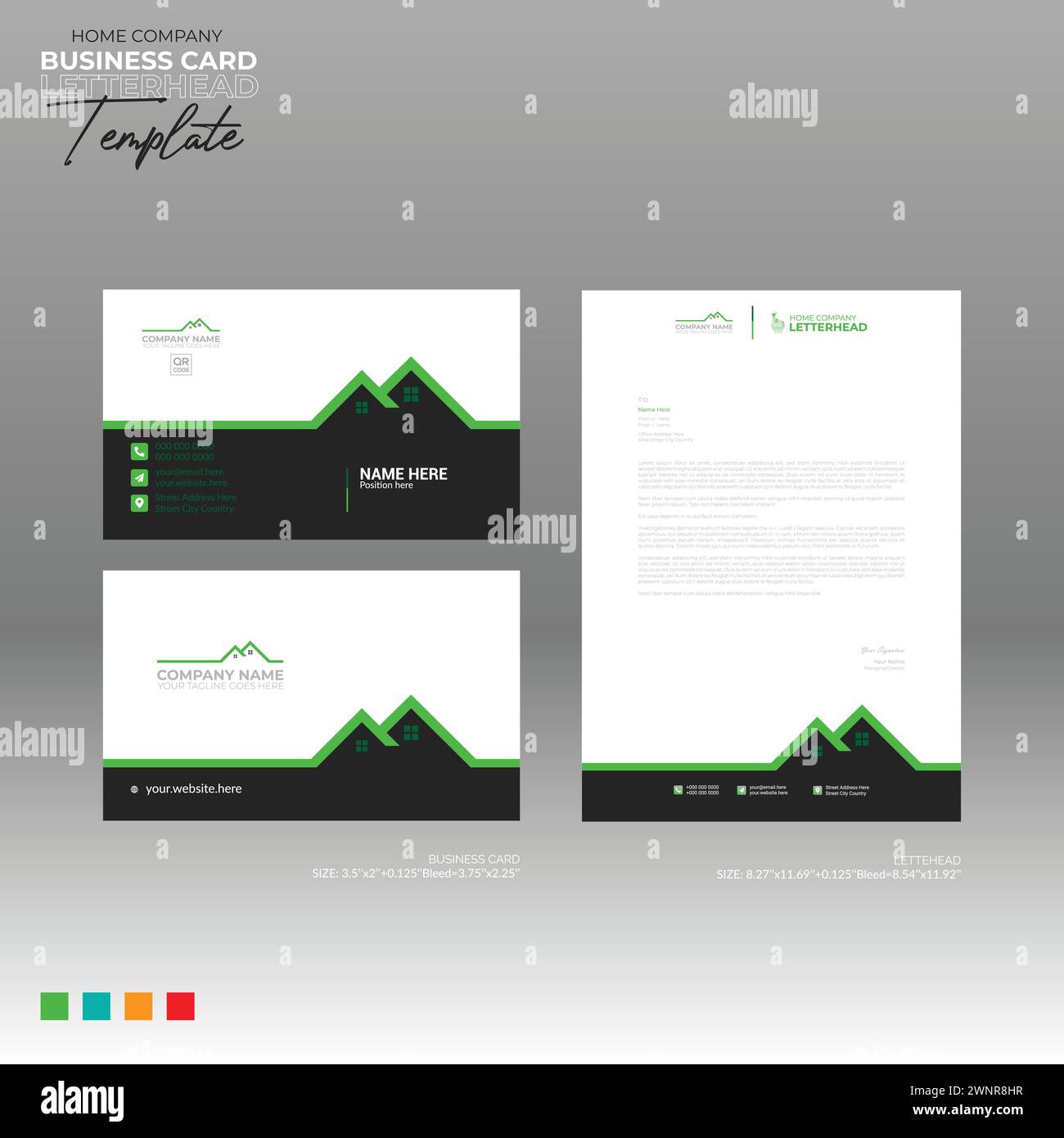 4 colored letterhead and business card for home and building company ...