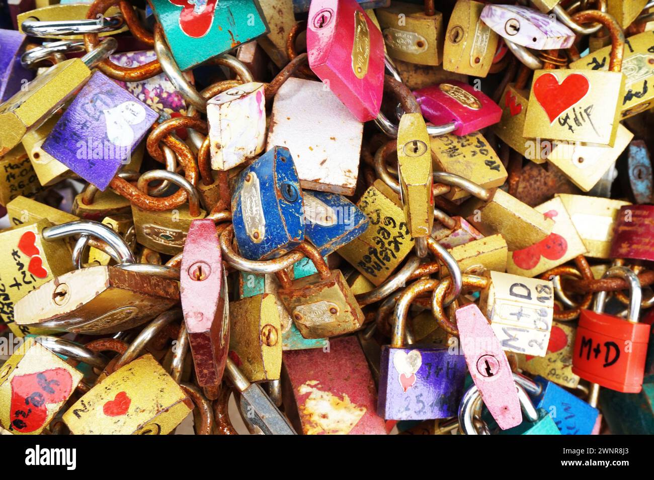 padlock texture as typical example tourist vandalism Stock Photo - Alamy