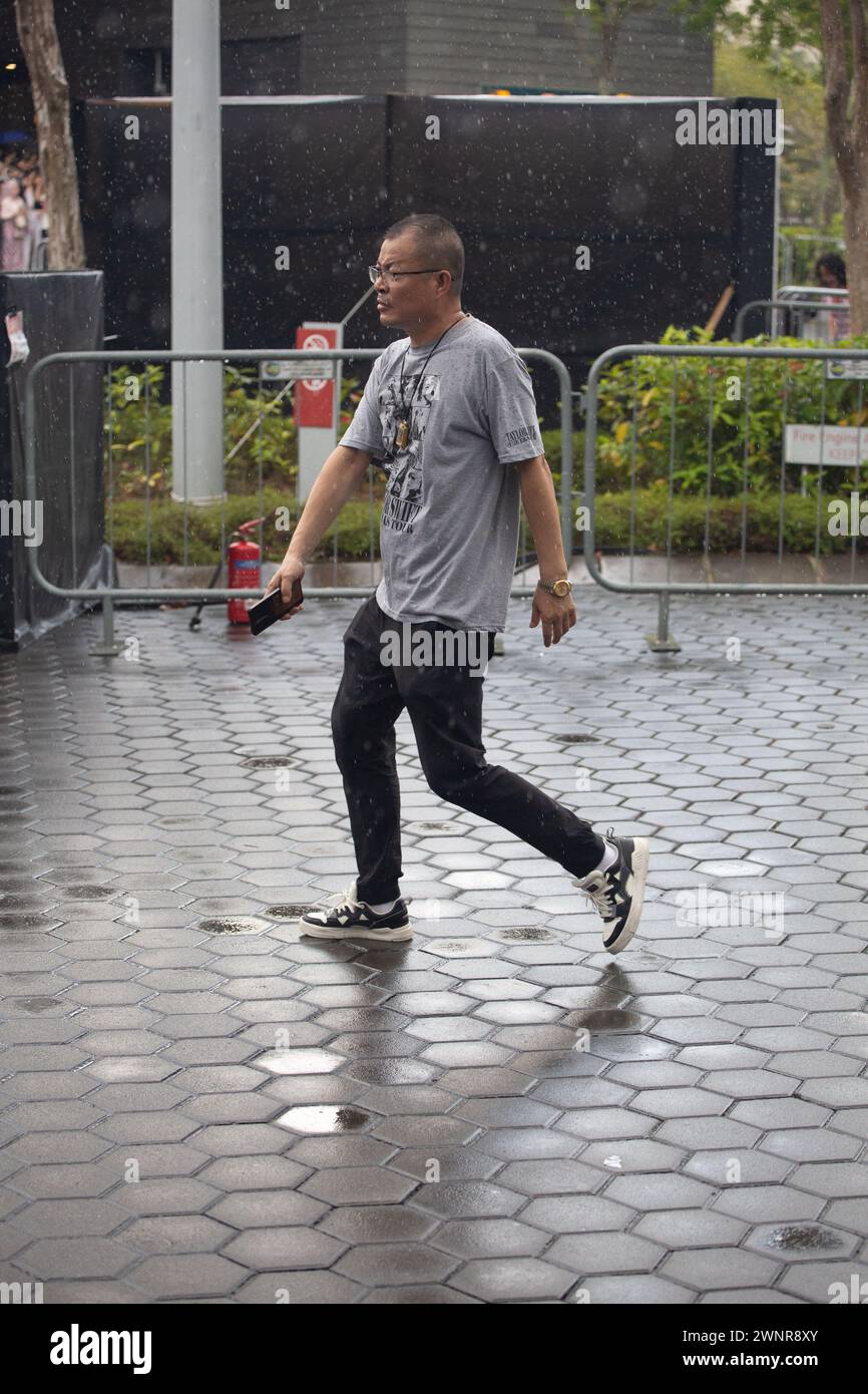 3 March 2024. A Chinese male fan dress in basic grey concert tee to ...