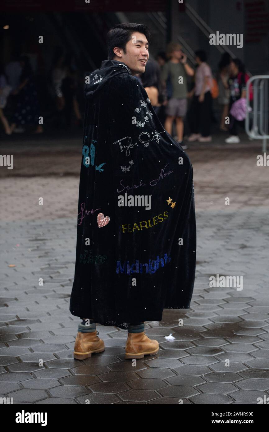 3 March 2024. Chinese male fan dress up in long cape to attend Taylor ...
