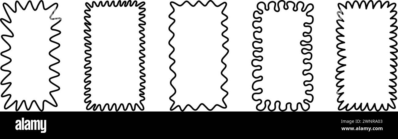 Scalloped wavy doodle line frame. Hand drawn wave rectangle border ...