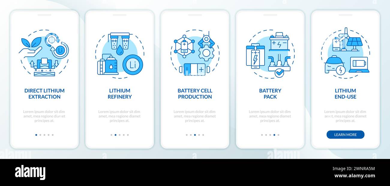 Battery cell production blue onboarding mobile app screen Stock Vector ...