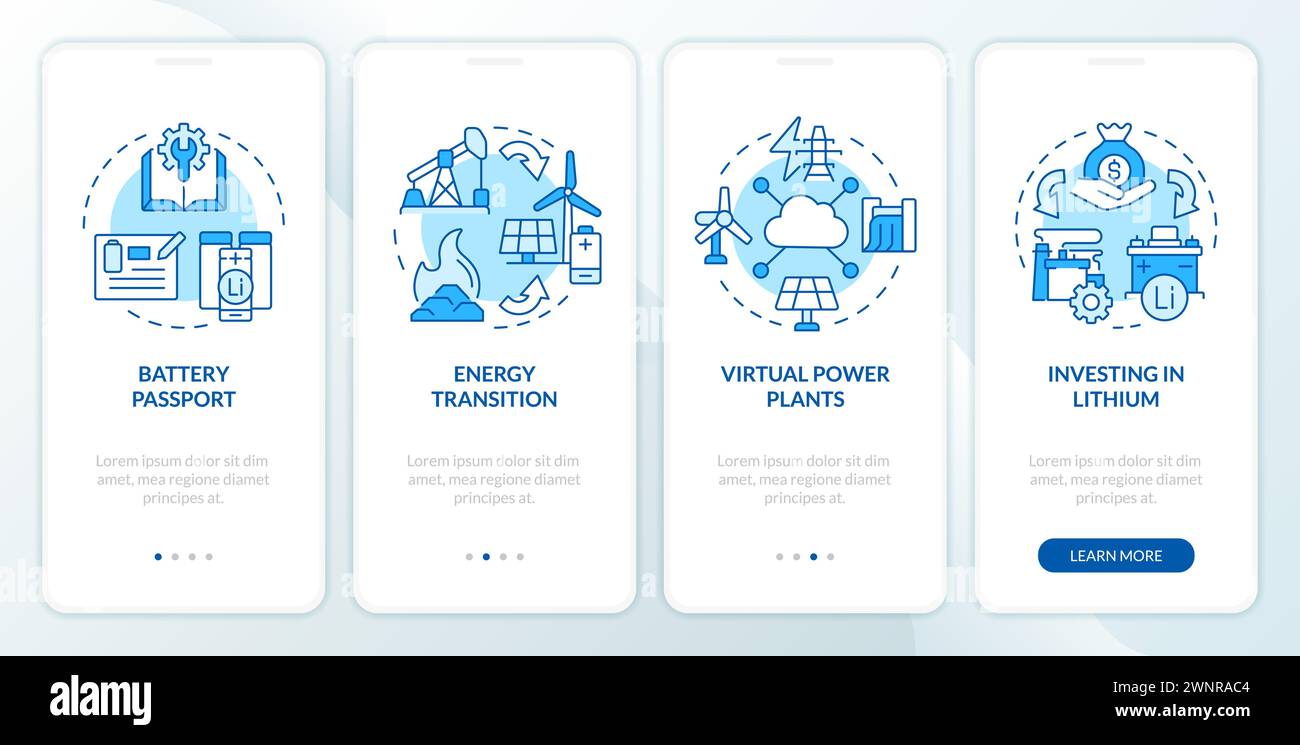 Energy transition revolution blue onboarding mobile app screen Stock ...