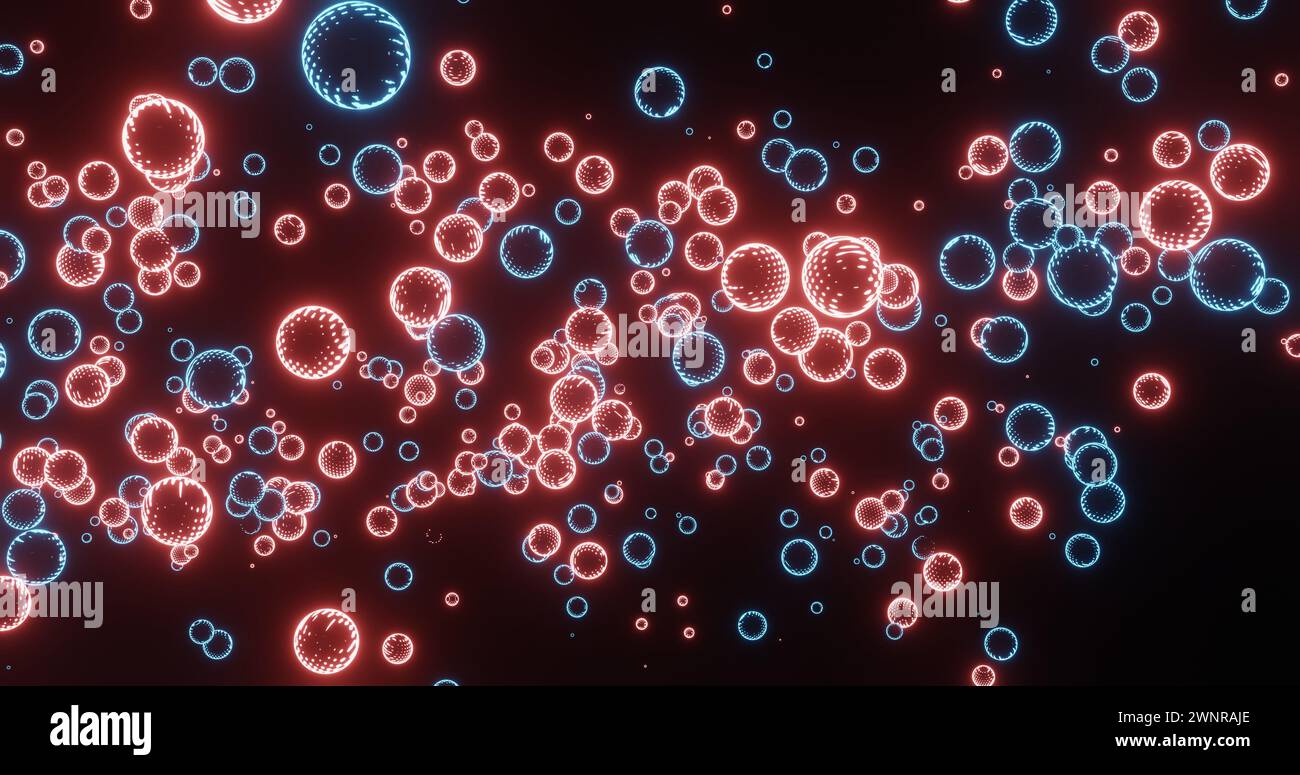 Neon multi-colored bubbles fly and glow on a black background Stock ...