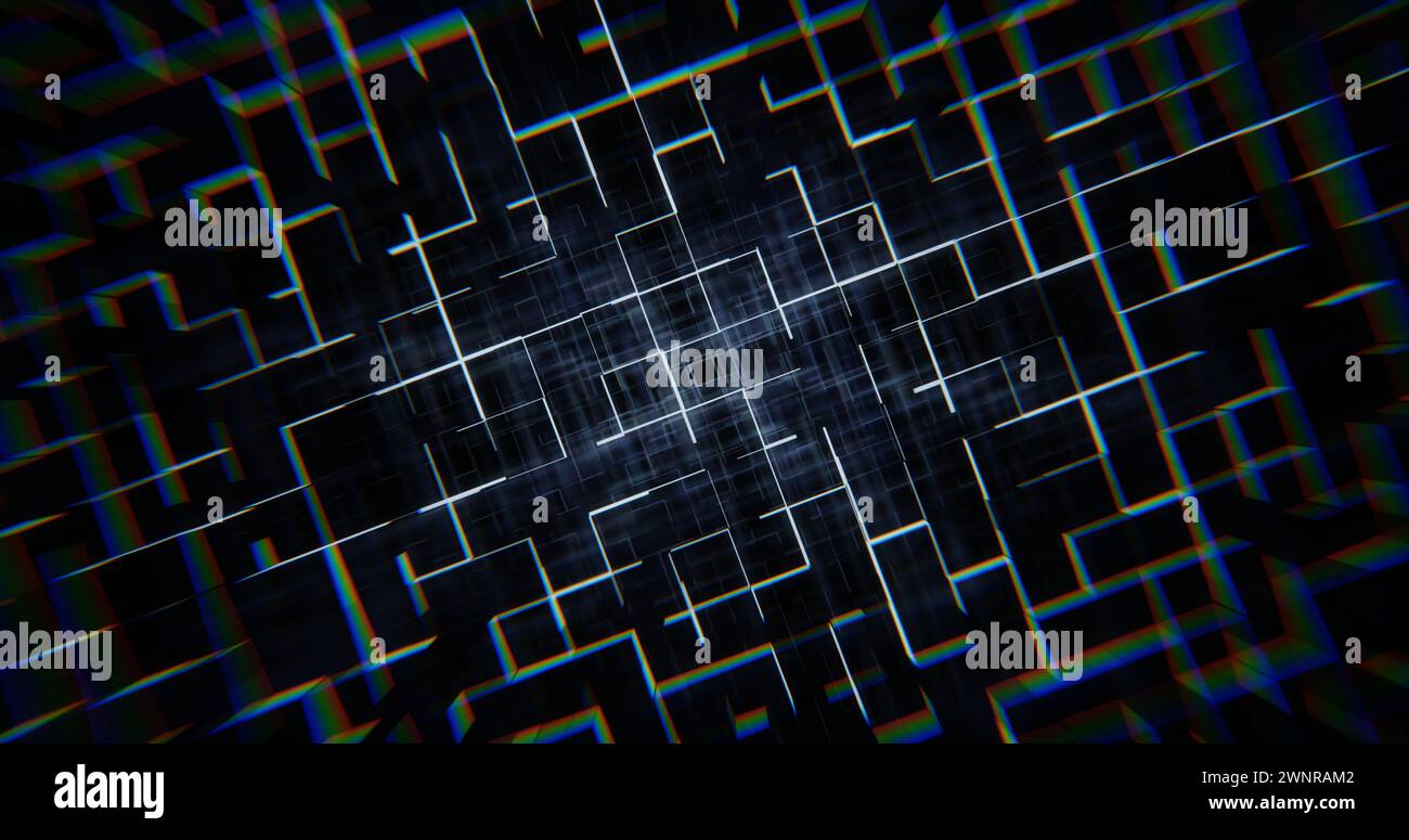 Digital landscape with cube particle. Digital data grid technology ...