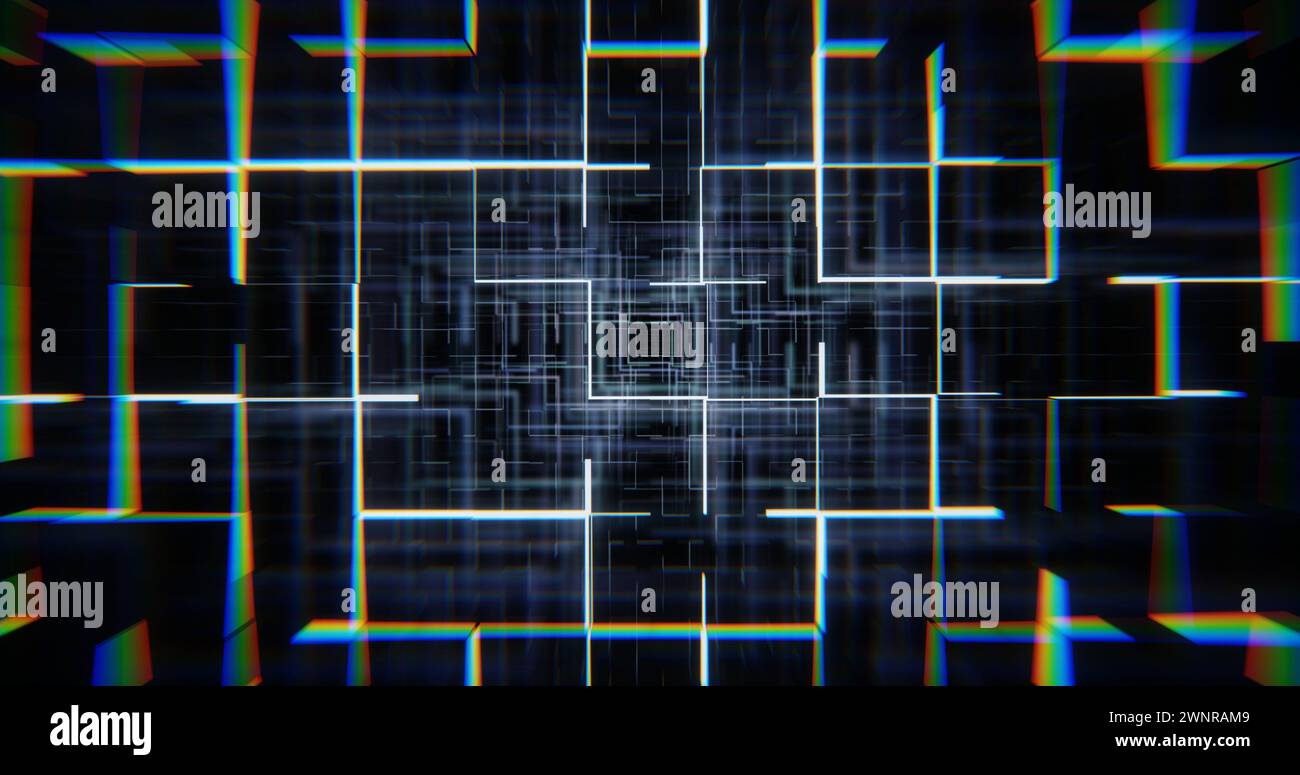 Background with digital grid moving in space, digital age concept, data code, decryption and ...