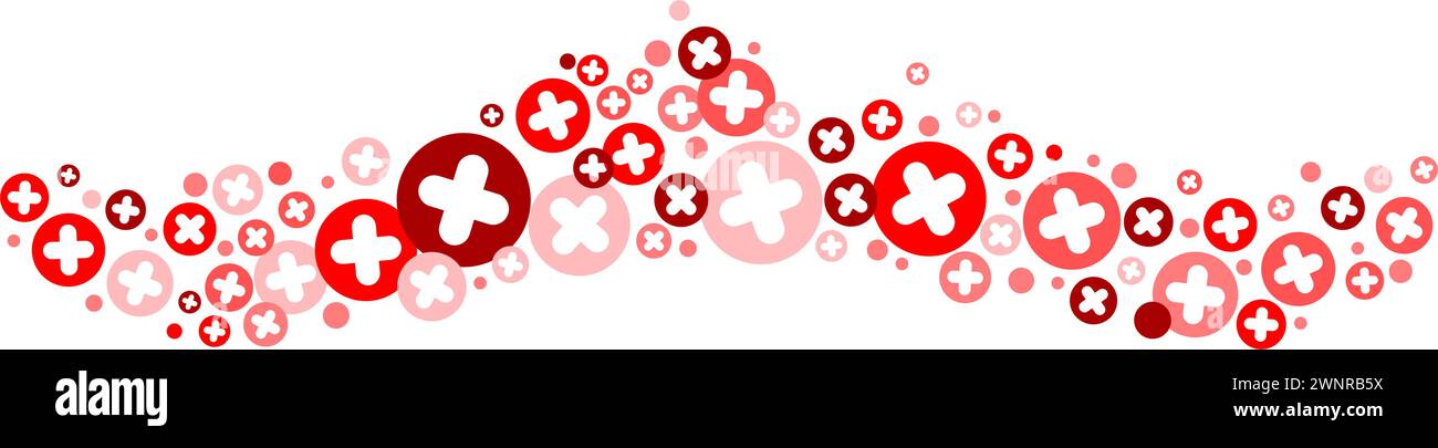 Medical cross and plus wavy background. Abstract seamless red border ...