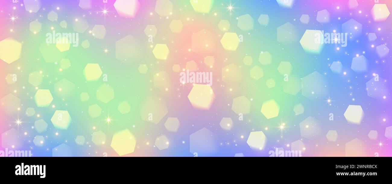 Rainbow unicorn background. Pastel watercolor sky with glitter stars ...