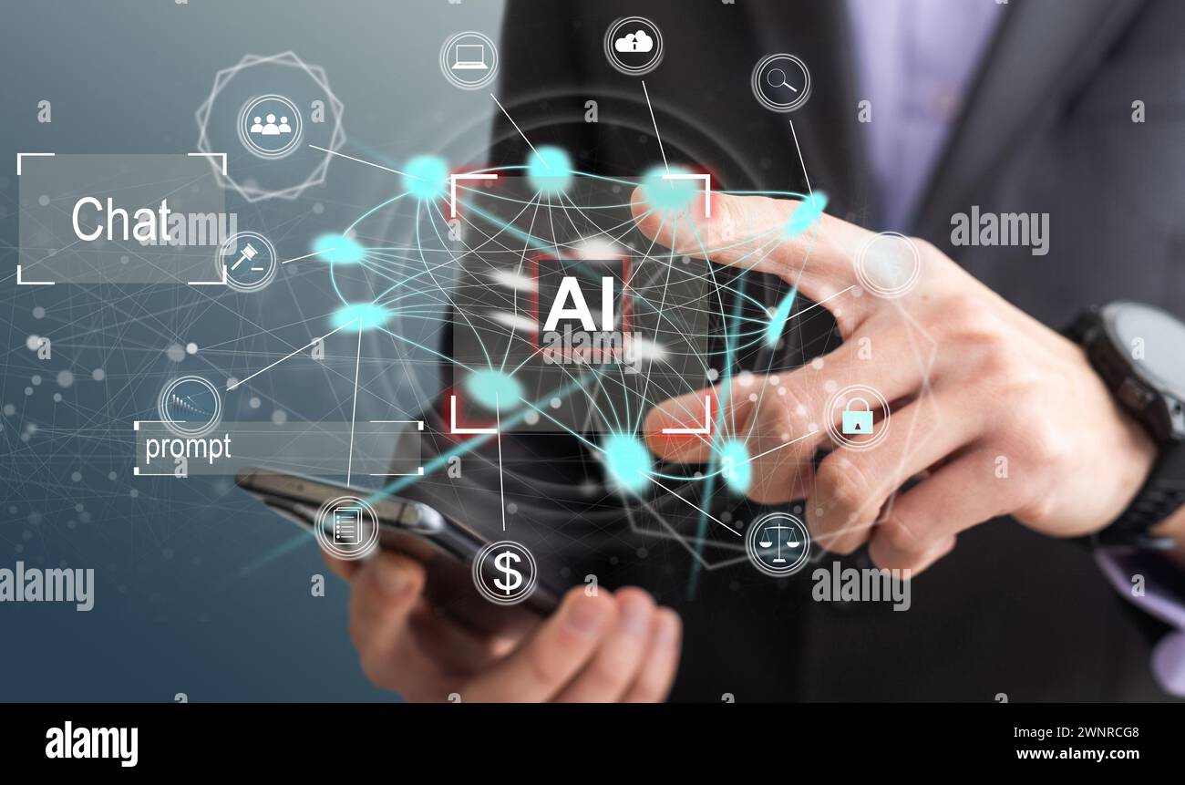 Man using tools AI. technology smart robot science and artificial ...