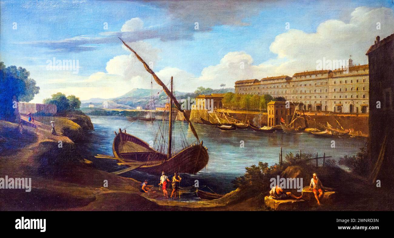 View of Tiber wth the Port of Ripa Grande and the hospice of St Michel ...